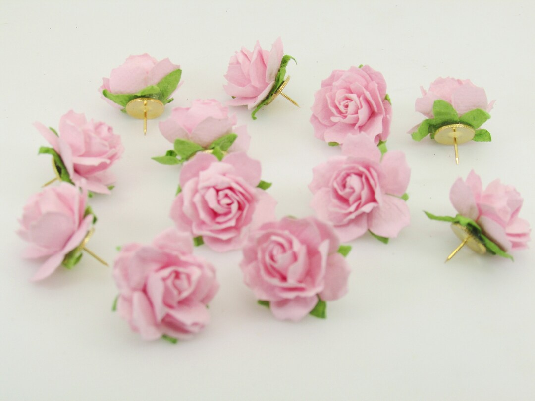 Pink Rose Push Pins: Floral Thumbtacks for Home or Office (set of 12 ...