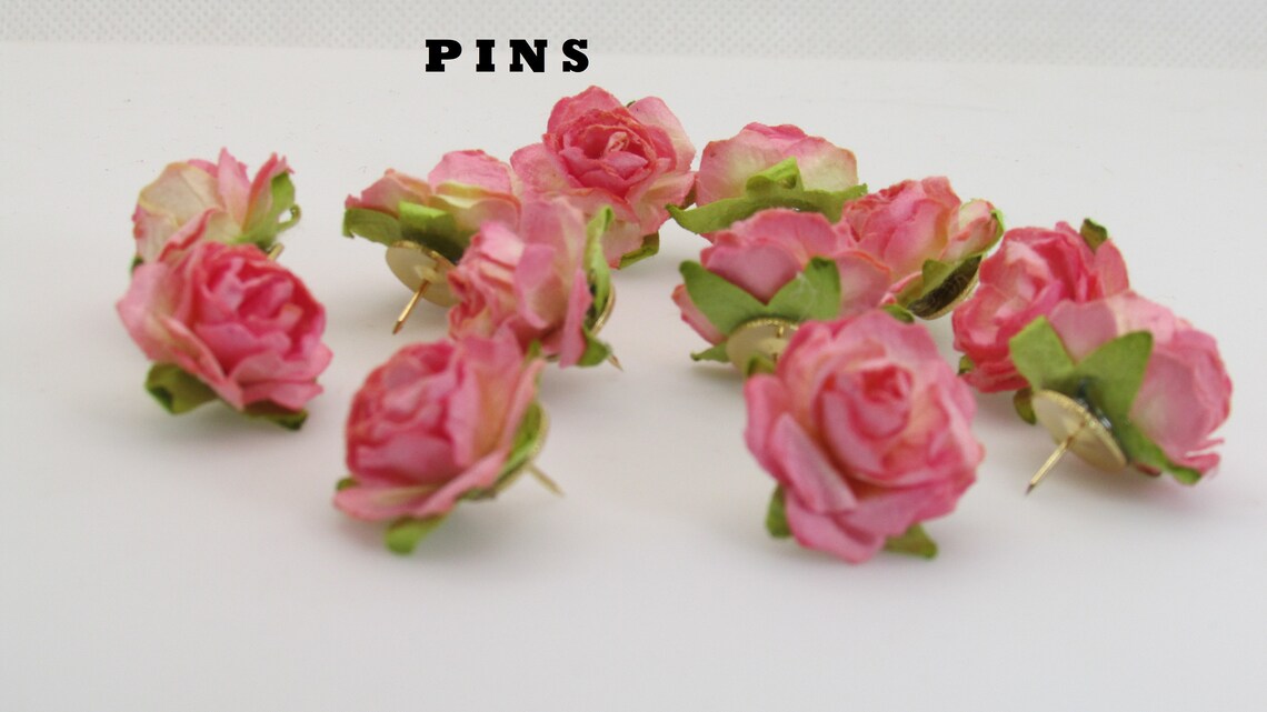 Beautiful Decorated 12 Pink Rose Flower Pins Thumbtacks - Etsy