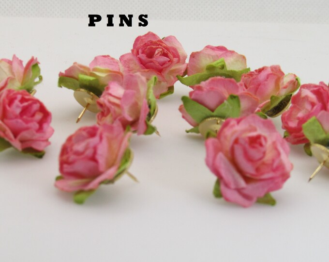 Beautiful Decorated 12 Pink Rose Flower Pins Thumbtacks, Flowers for ...