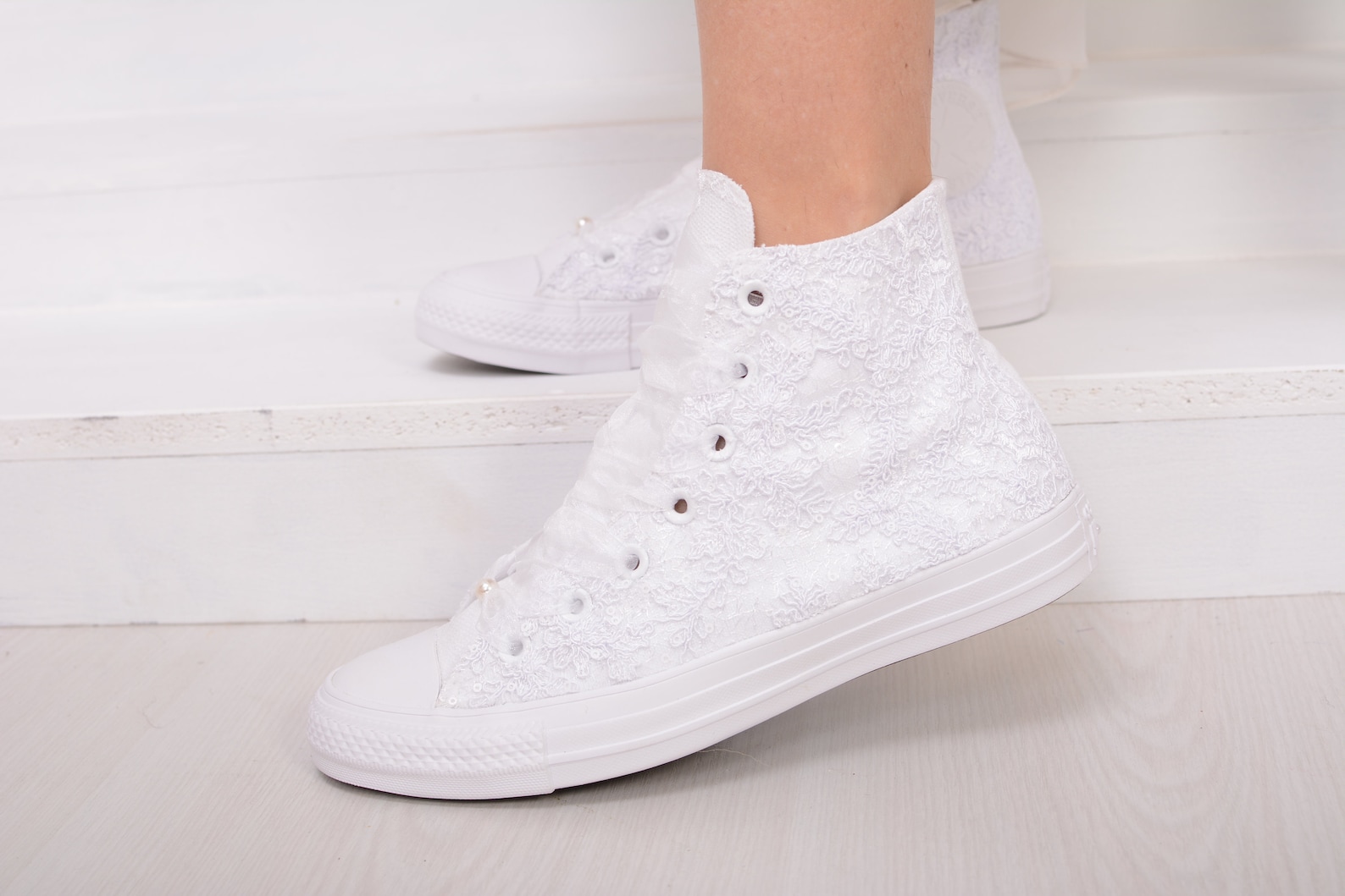 Luxury Lace White Wedding Converse High Top, Custom Converse Shoes for ...