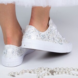 Silver Sequin Converse Trainers, Sequin Sneakers Shоs for Bride, Sequin ...