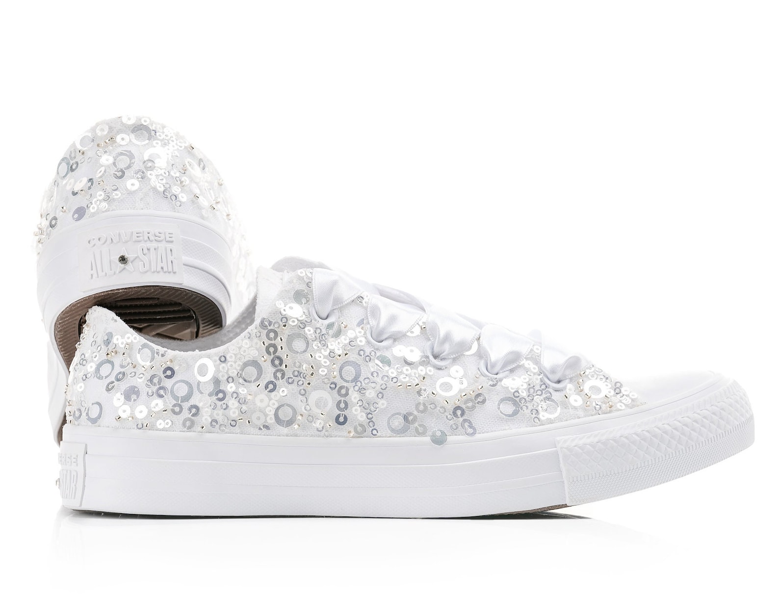 Silver Sequin Converse Trainers, Sequin Sneakers Shоs for Bride, Sequin ...