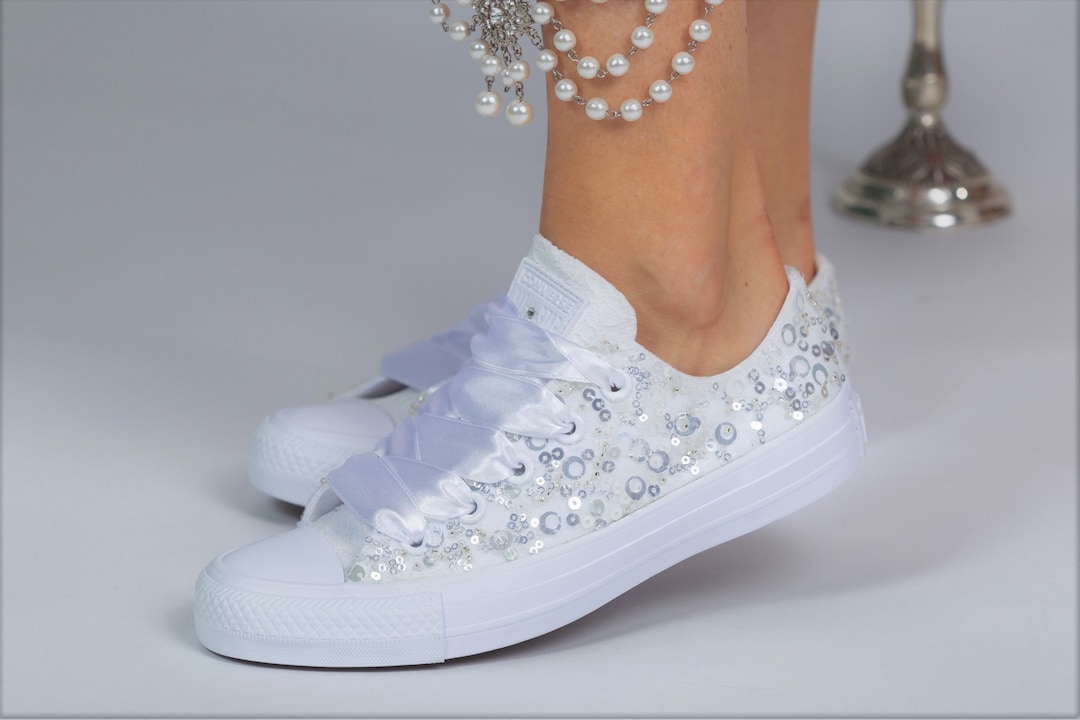 Silver Sequin Converse Trainers, Sequin Sneakers Shоs for Bride, Sequin ...