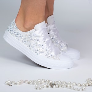 Silver Sequin Converse Trainers, Sequin Sneakers Shоs for Bride, Sequin ...