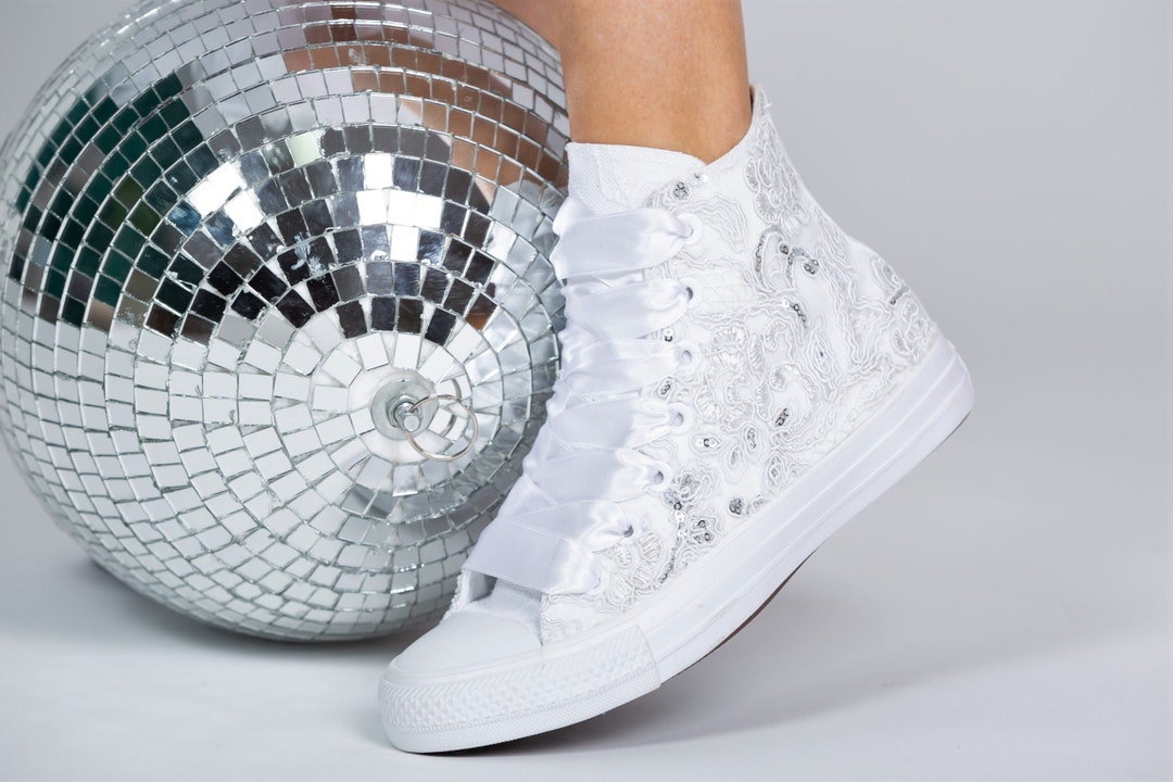 Silver Sequin High Top Converse Trainers, Sequin Sneakers Shоs for ...