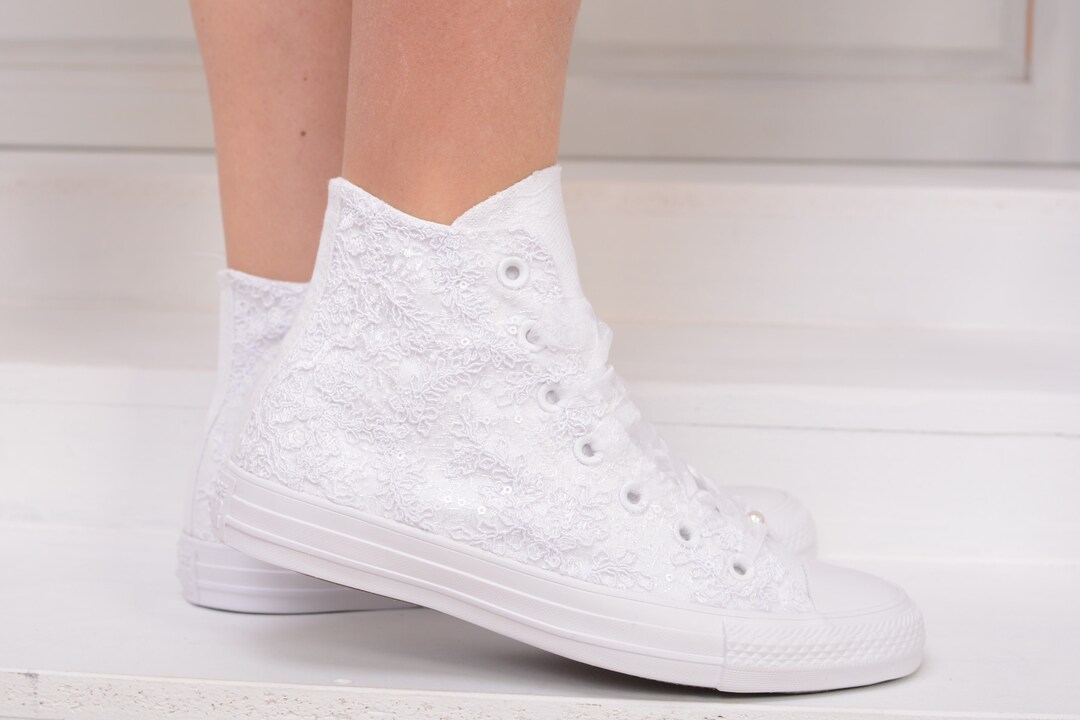 Luxury Lace White Wedding Converse High Top, Custom Converse Shoes for ...