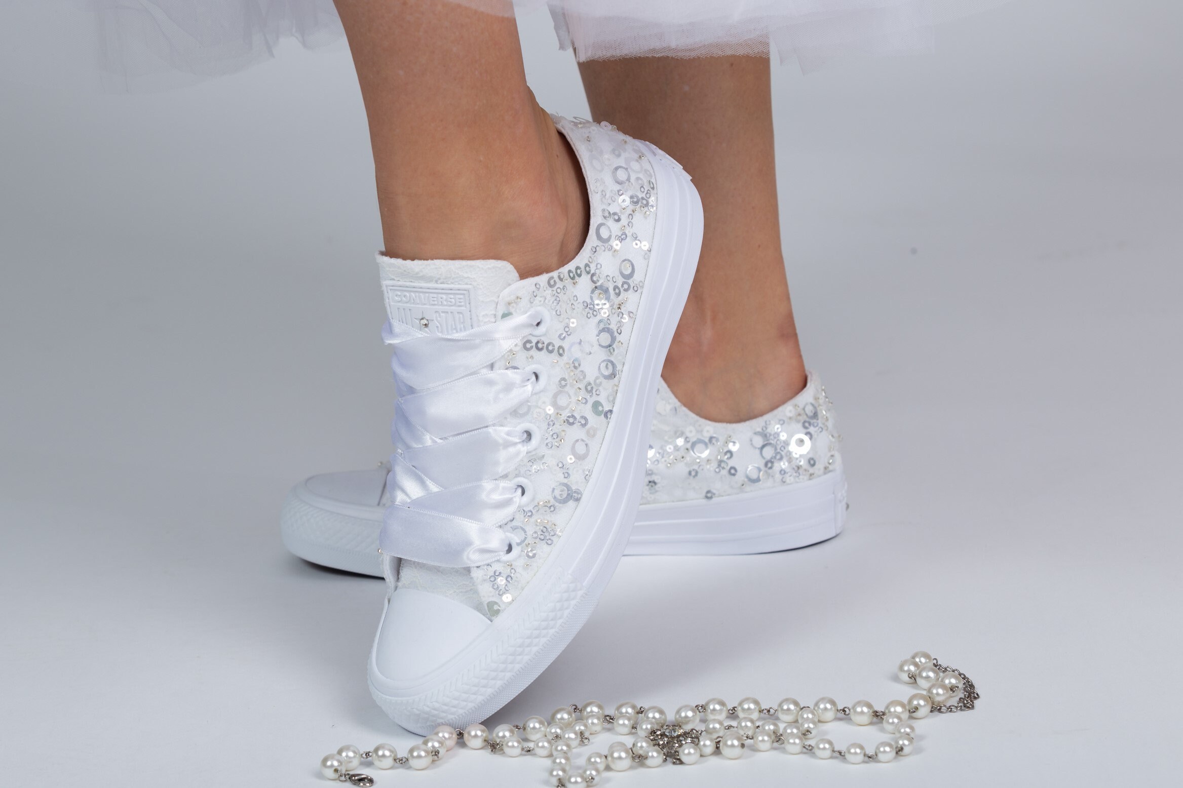 Silver Sequin Converse Trainers, Sequin Sneakers Shоs for Bride, Sequin ...