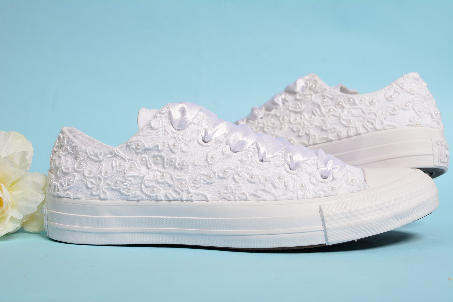 Luxury White Bride Converse Lace Converse for Bride Custom - Etsy