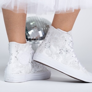 Silver Sequin High Top Converse Trainers, Sequin Sneakers Shоs for ...