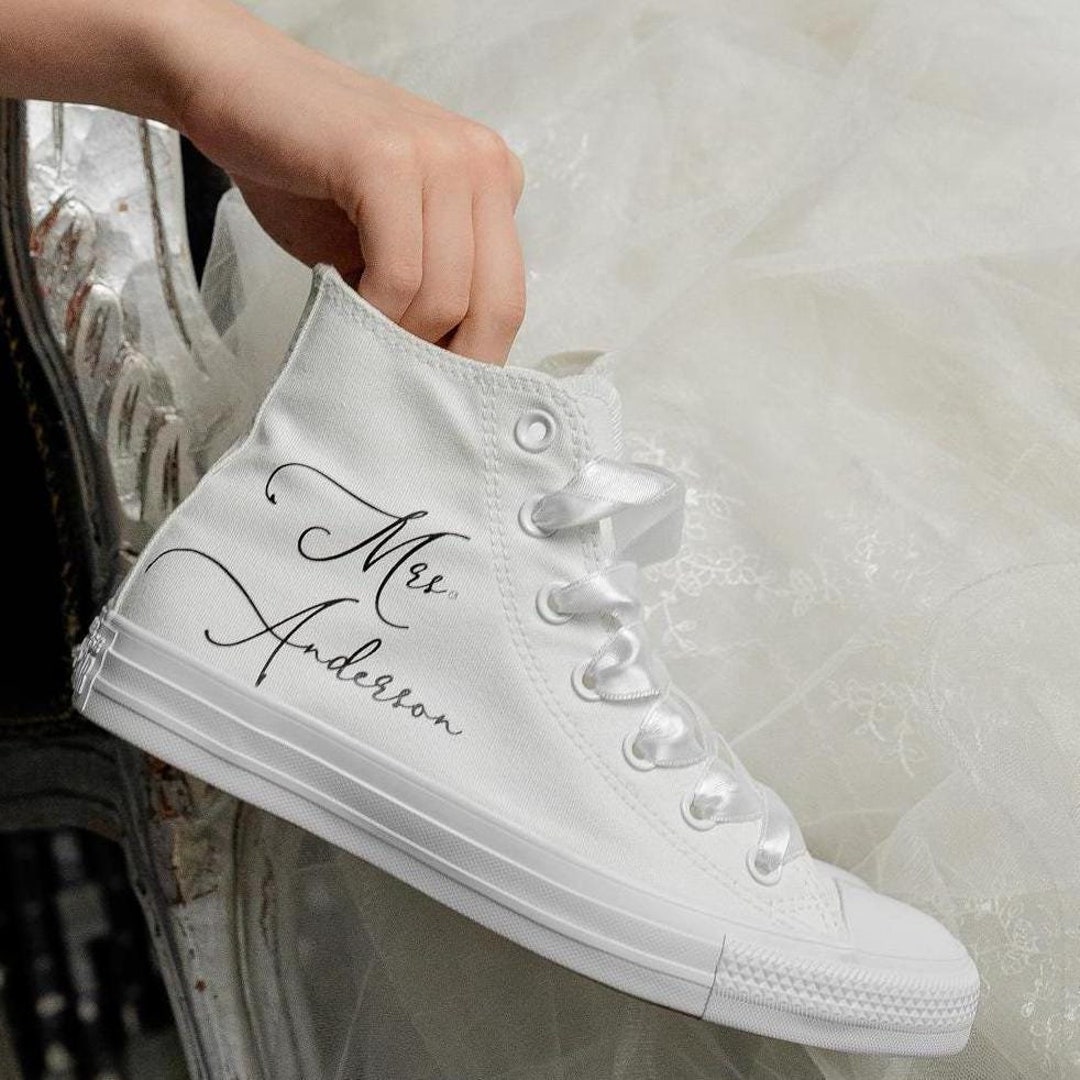 Custom White High Top Converse for Brides - Personalized Bridal ...
