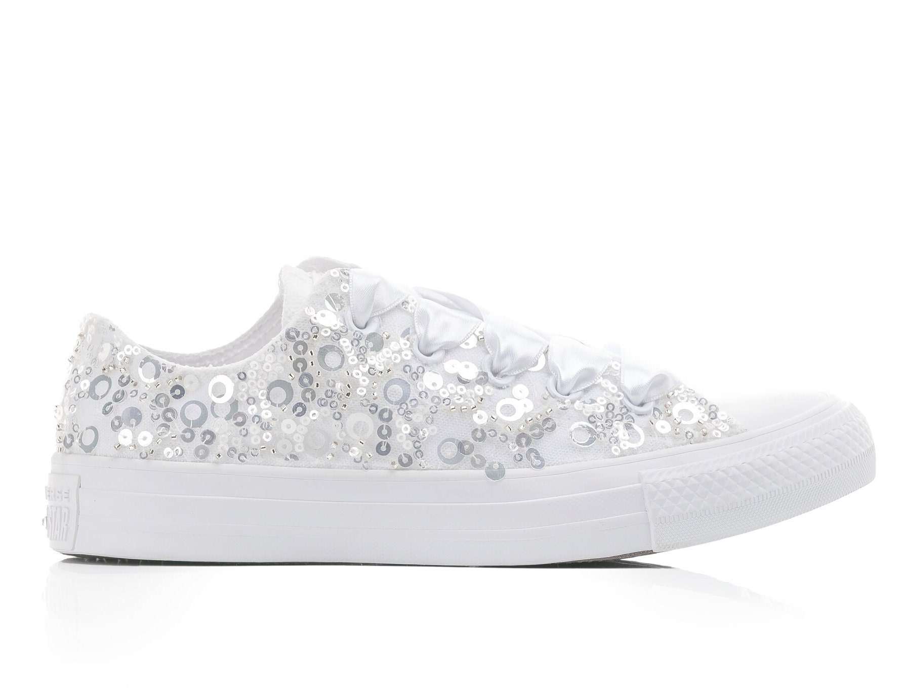 Silver Sequin Converse Trainers, Sequin Sneakers Shоs for Bride, Sequin ...
