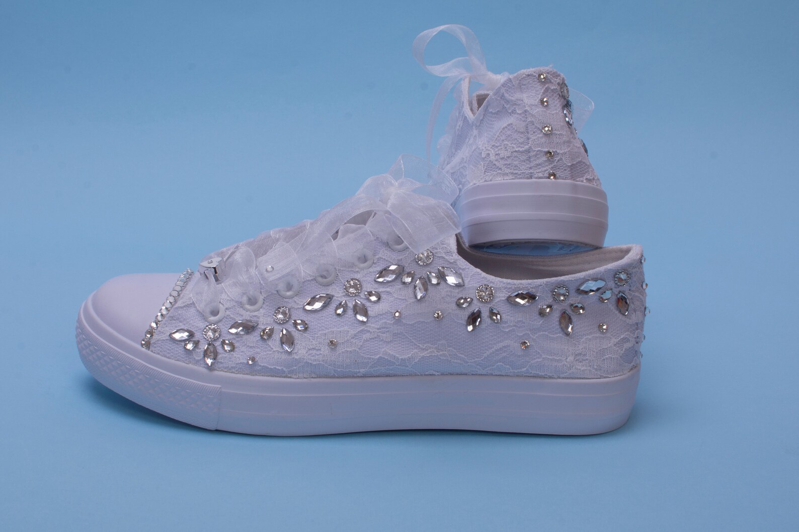 Bling Sneakers for Bride, White Lace Bridesmaid Trainers, Crystal ...