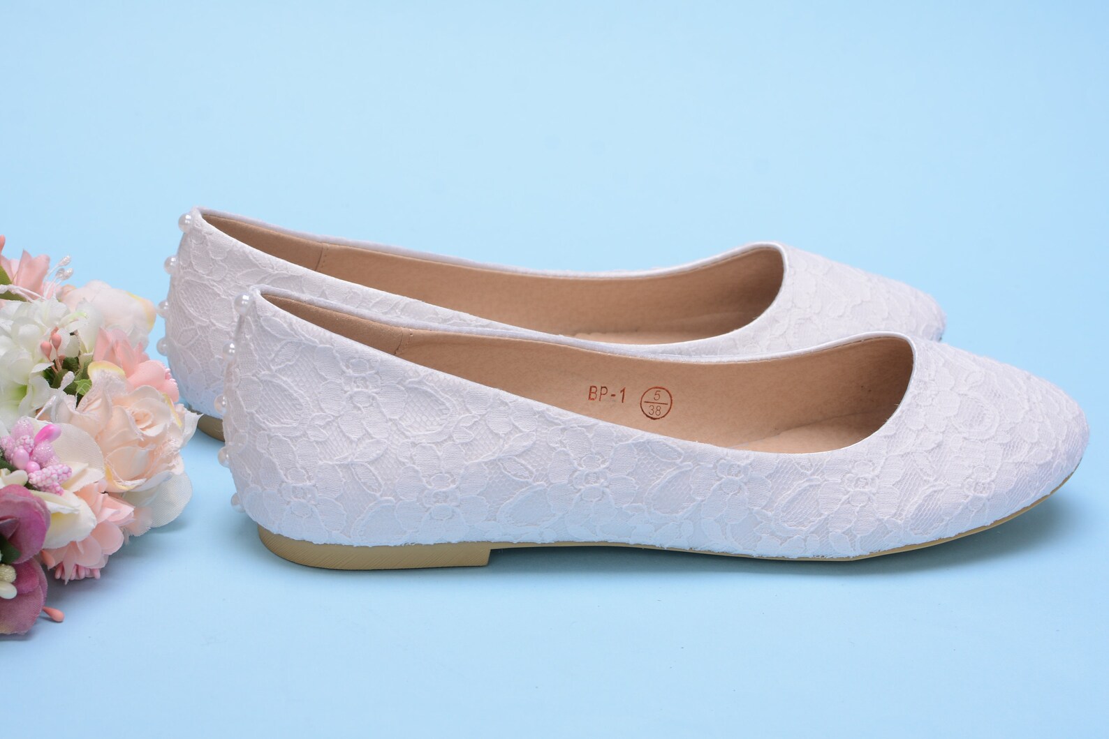 White Lace Flat Shoes for Bride Flat Shoes Wedding Bridal | Etsy