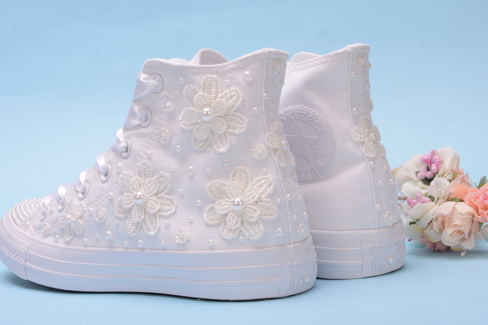 High Top Wedding Sneakers For Bride Bridal Trainers With | Etsy