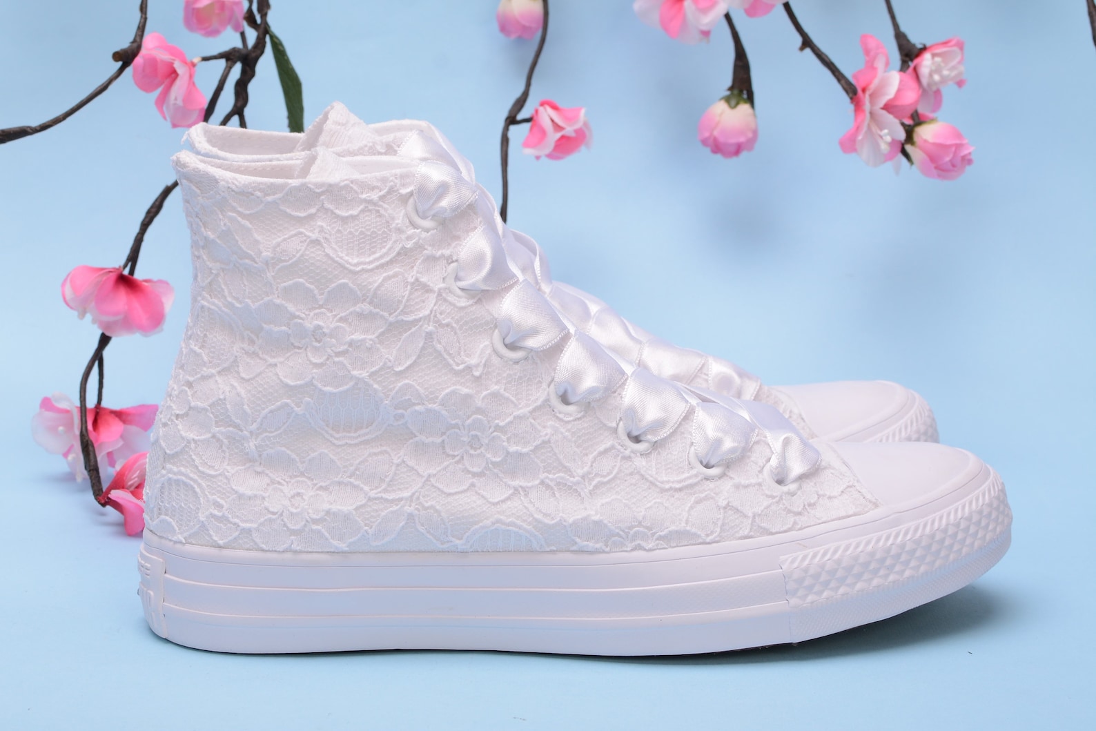 White High Top Wedding Converse for Bride Lace Bridal - Etsy