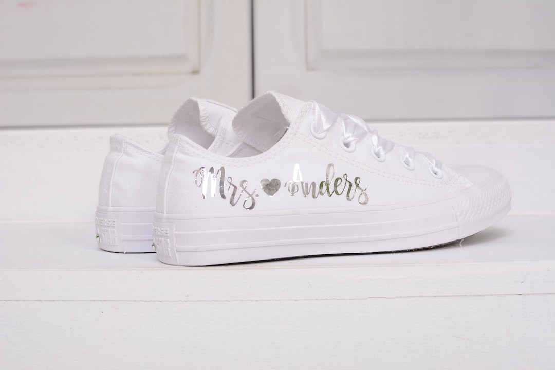 Custom Bridal Converse, Personalised Wedding Converse for Bride, Silver ...