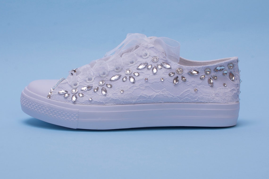 Bling Sneakers for Bride White Lace Bridesmaid Trainers - Etsy