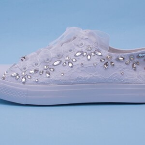 Bling Sneakers for Bride, White Lace Bridesmaid Trainers, Crystal ...