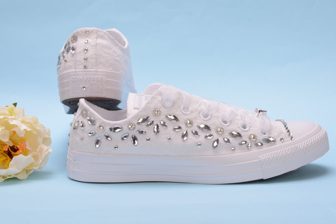 Bling Converse Trainers With Rhinestone, Bridal Sneakers, White Bride ...