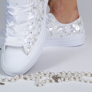 Silver Sequin Converse Trainers, Sequin Sneakers Shоs for Bride, Sequin ...