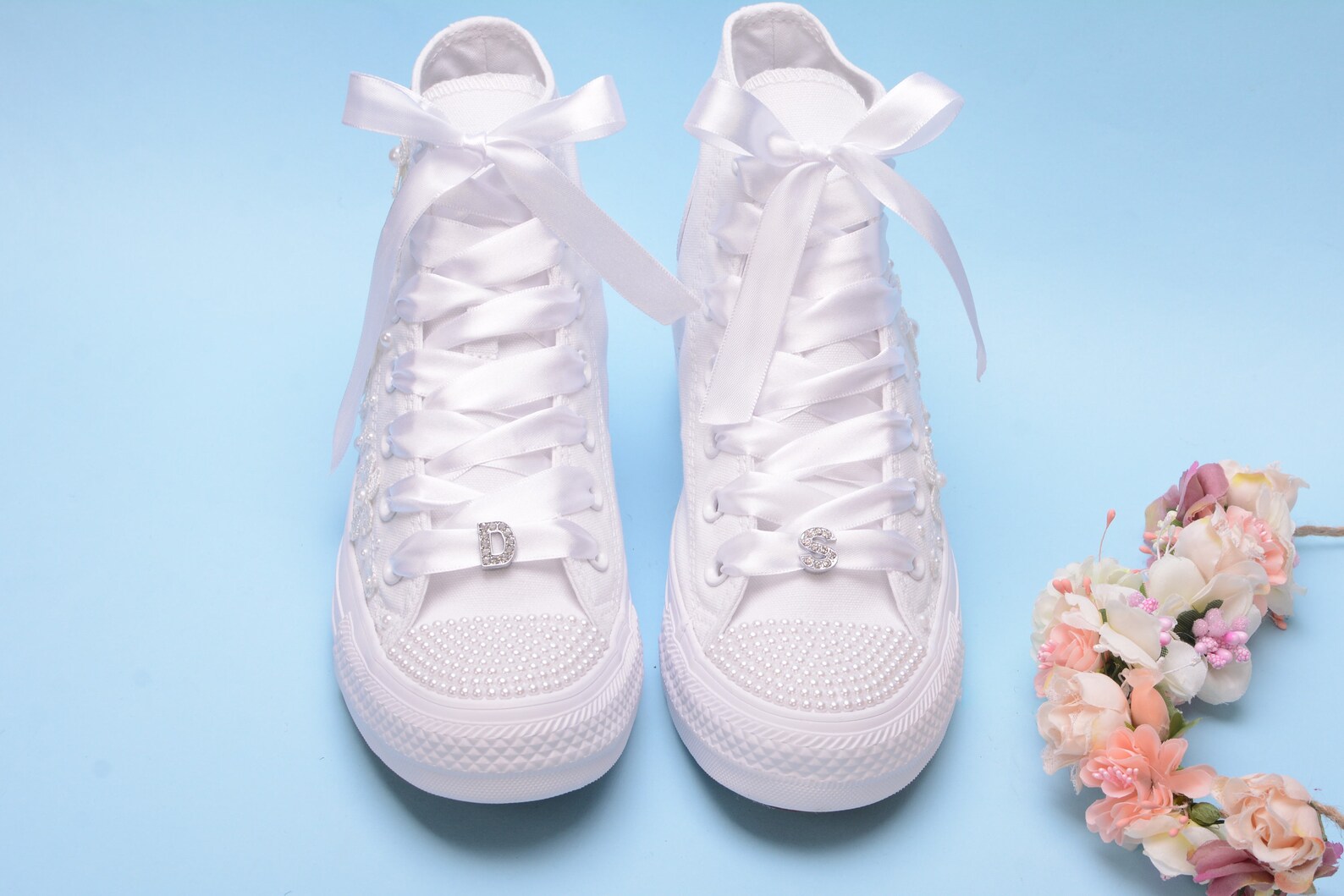 High Top Wedding Sneakers for Bride Bridal Trainers With | Etsy