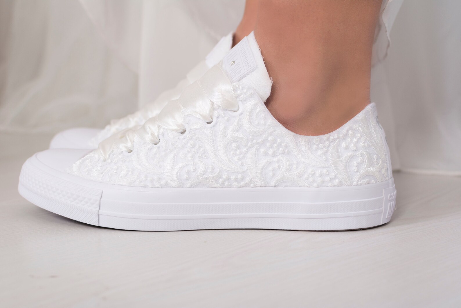 Luxury Ivory Wedding Converse Lace Low Top Custom Converse | Etsy