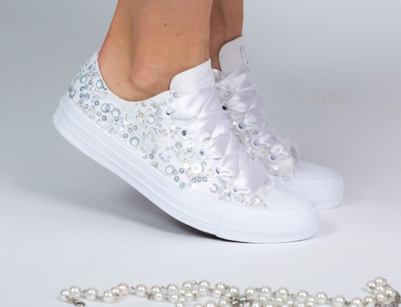 Silver Sequin Converse Trainers, Sequin Sneakers Shоs for Bride, Sequin ...