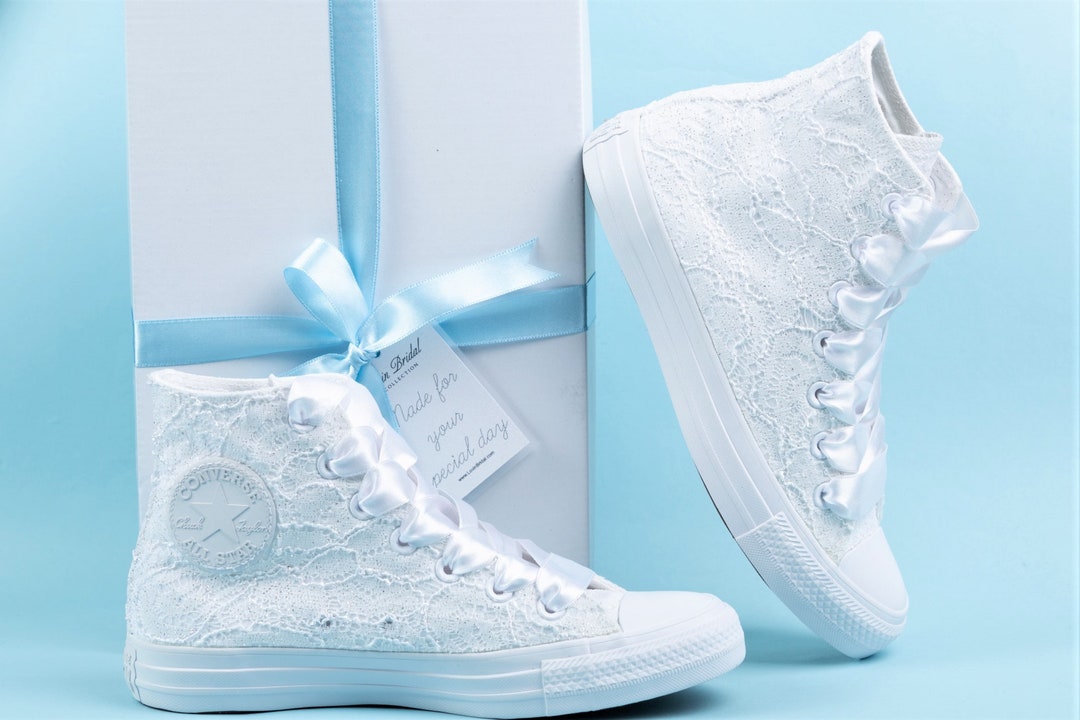 White Glitter Converse High Top, Bridal Converse High Top Sneakers ...