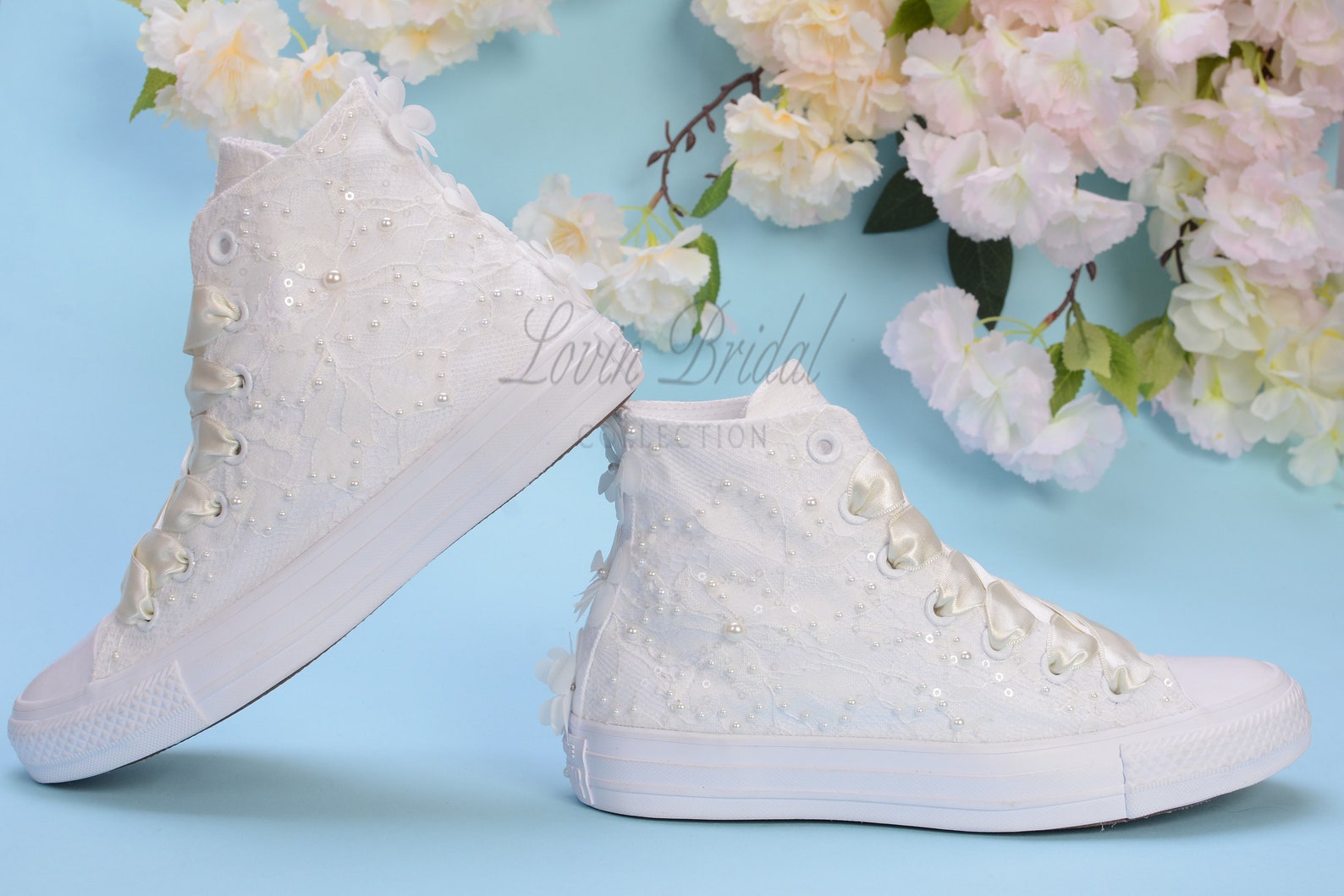 Luxury Lace Ivory Wedding Converse High Top, Custom Converse Shoes for ...