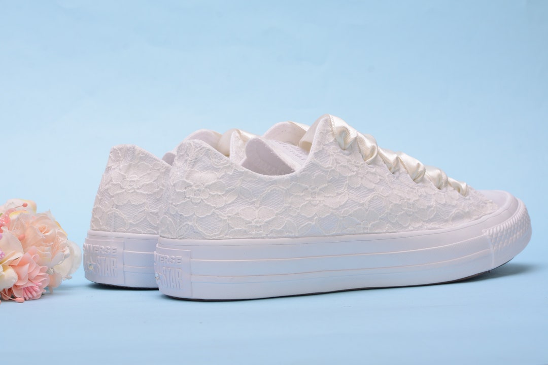 Ivory Lace Sneakers for Bride, Bridal Trainers, Low Top White ...