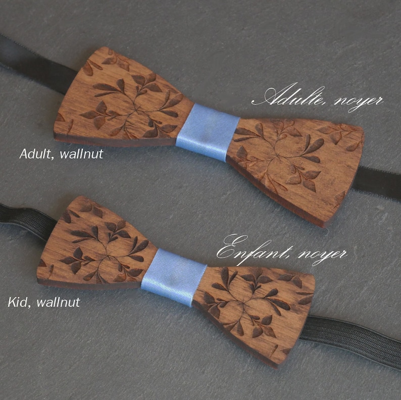 Kid wood bow tie engraving with flowers and your personalized | Etsy