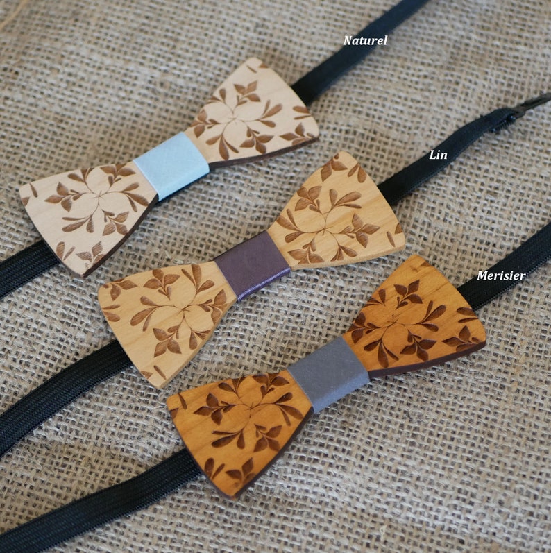 Kid wood bow tie engraving with flowers and your personalized | Etsy