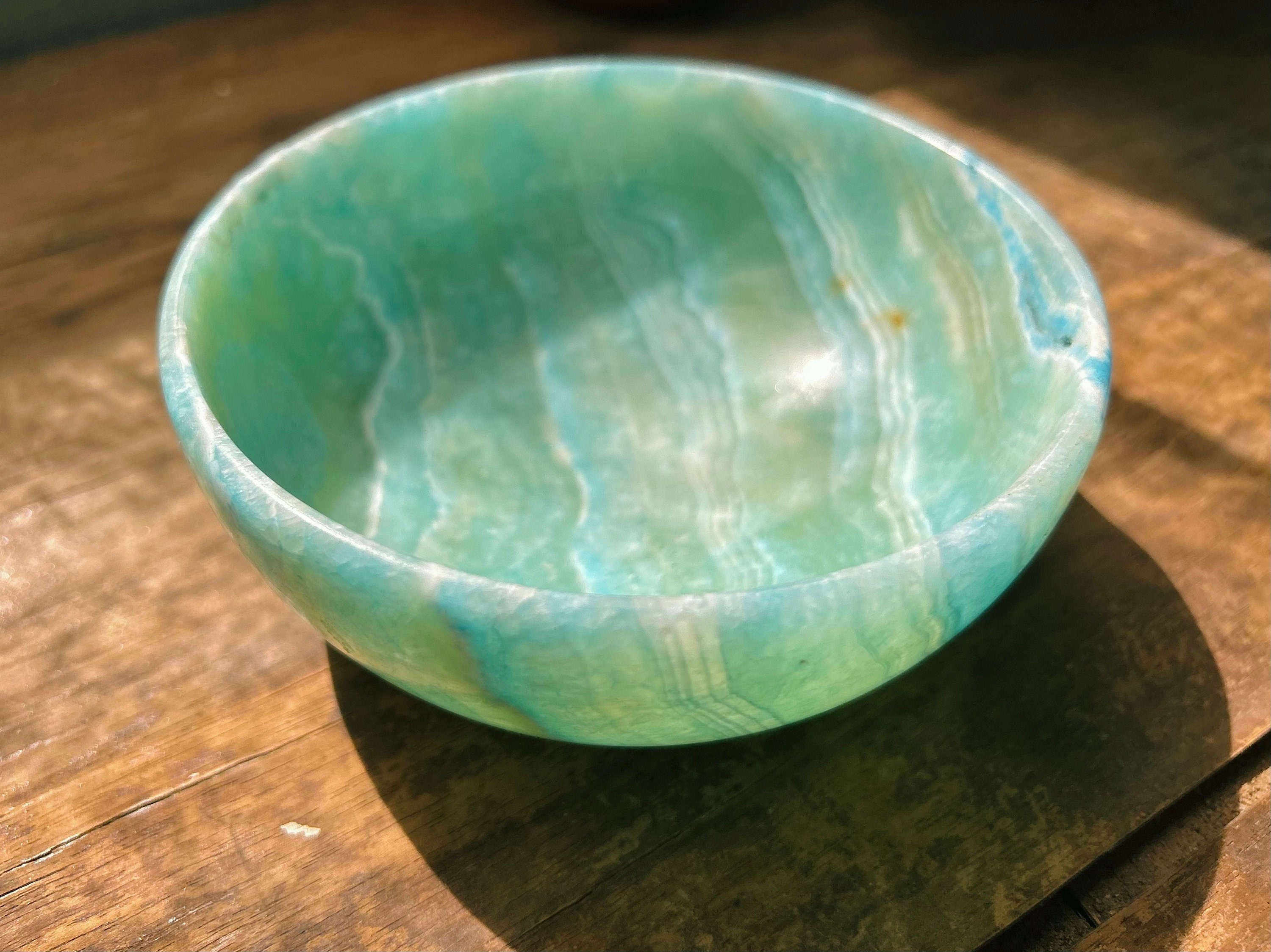 Set of 4 Beautiful Blue Green Alabaster Bowls, Luminous Alabaster Bowls ...