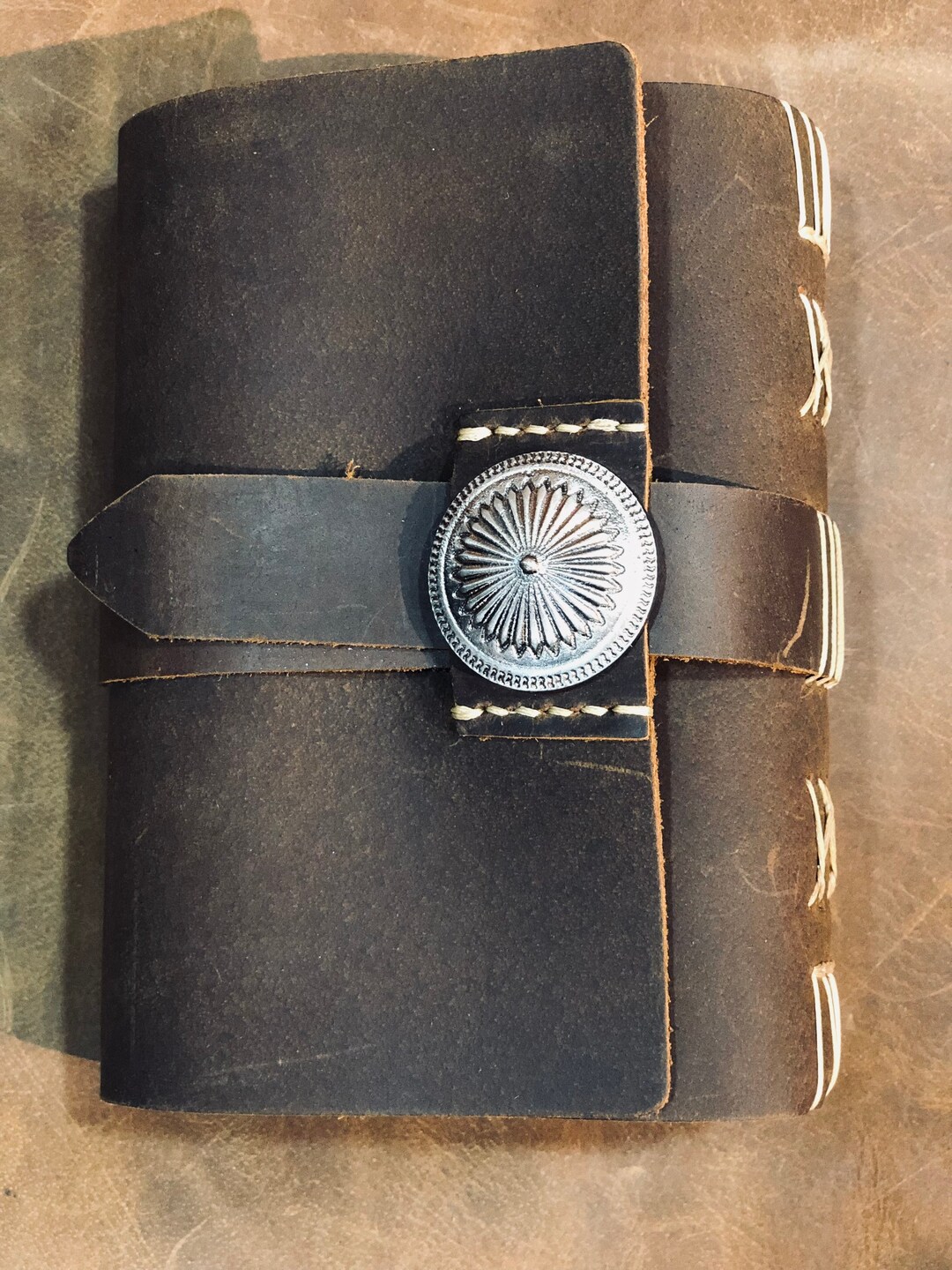 Genuine Leather Notebook With Silver Plated Arabesque Clasp, Tan ...