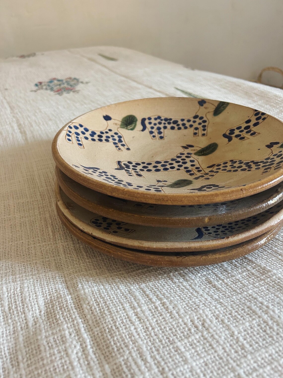 Set of 4, Blue Cheetah Plates, Hand Painted Plates, Ceramic Tableware ...