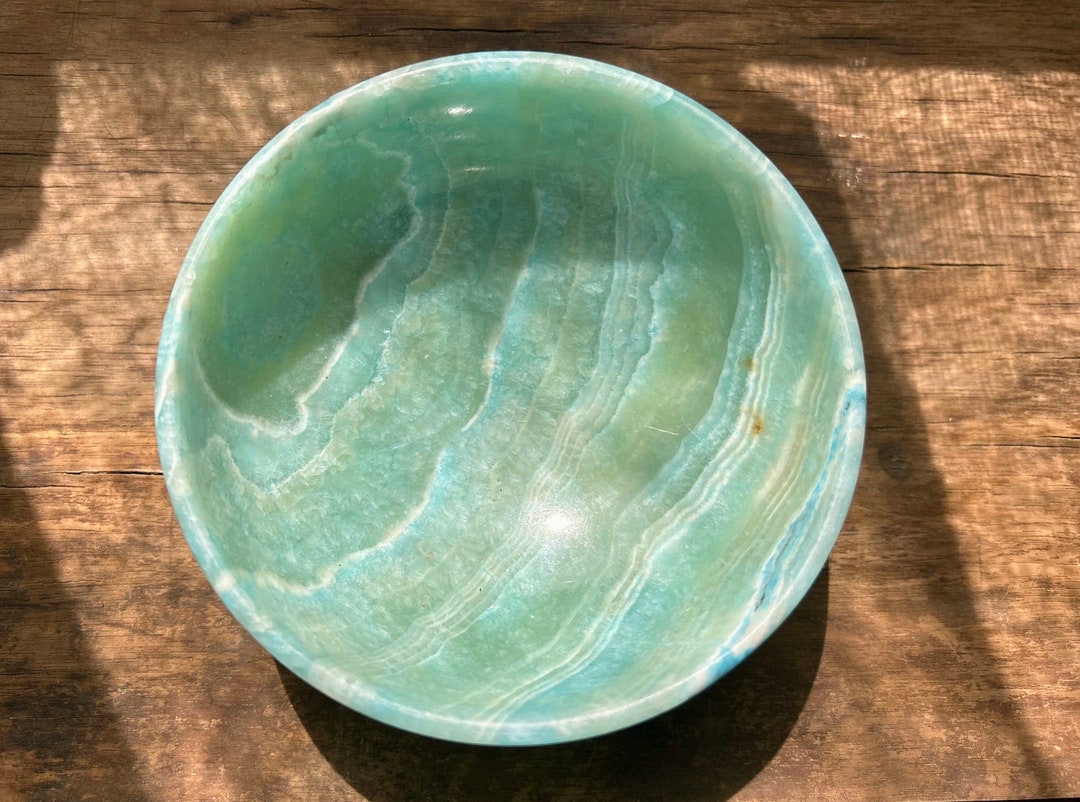 Set of 4 Beautiful Blue Green Alabaster Bowls, Luminous Alabaster Bowls ...