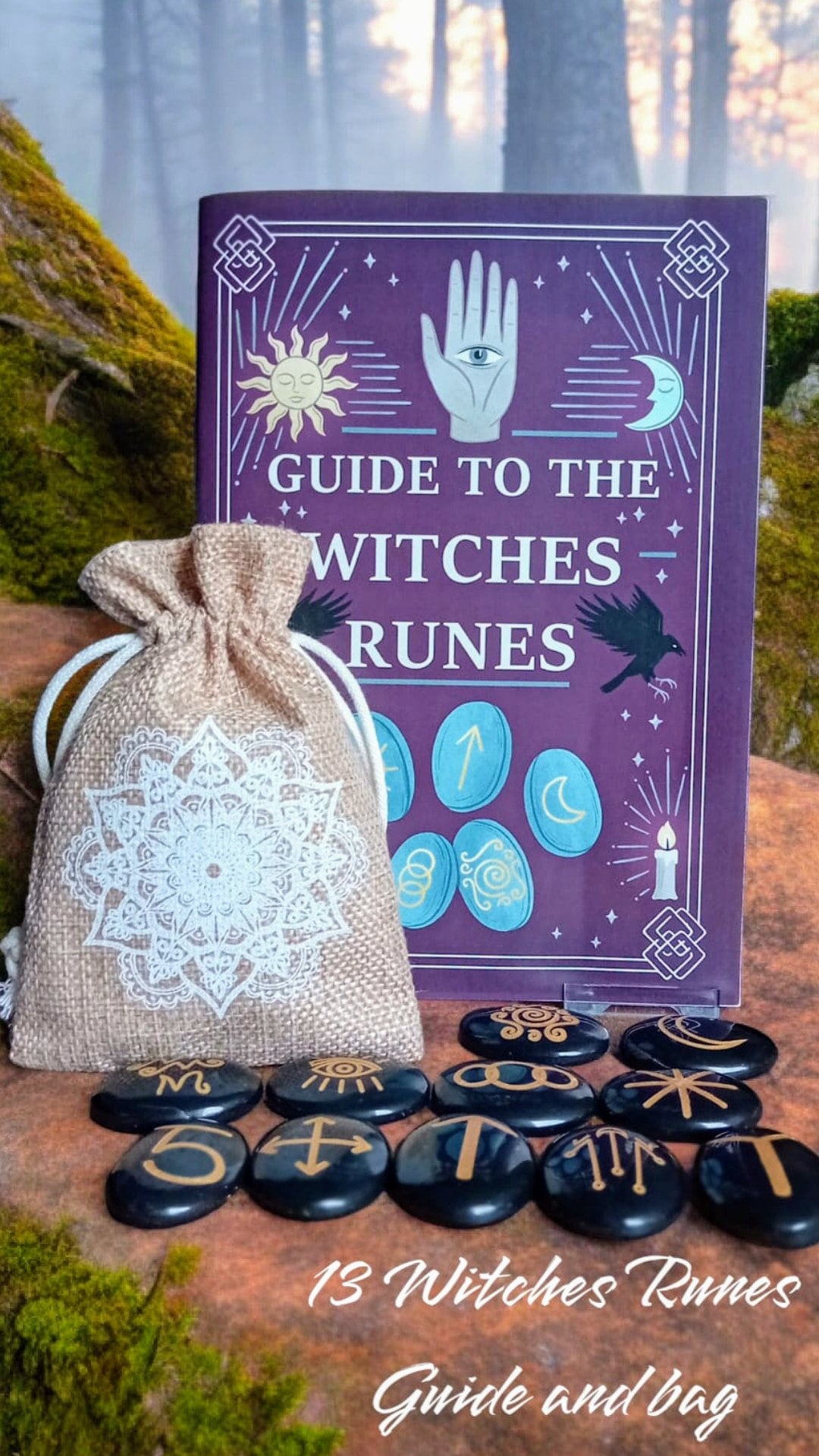 Witches Runes Runes Stones Gift Set Includes 32 Page Guide and Jute Bag ...