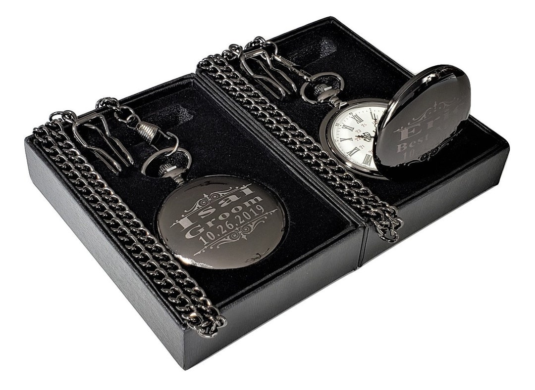2 Black Groomsmen Pocket Watches - Personalized Pocket Watch Set of 2 ...