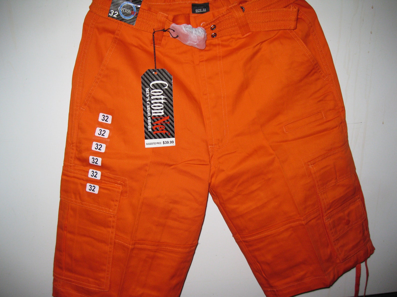 Men's Solid Orange Cargo Shorts, , Zipper Down Button Waist 7 Pockets ...