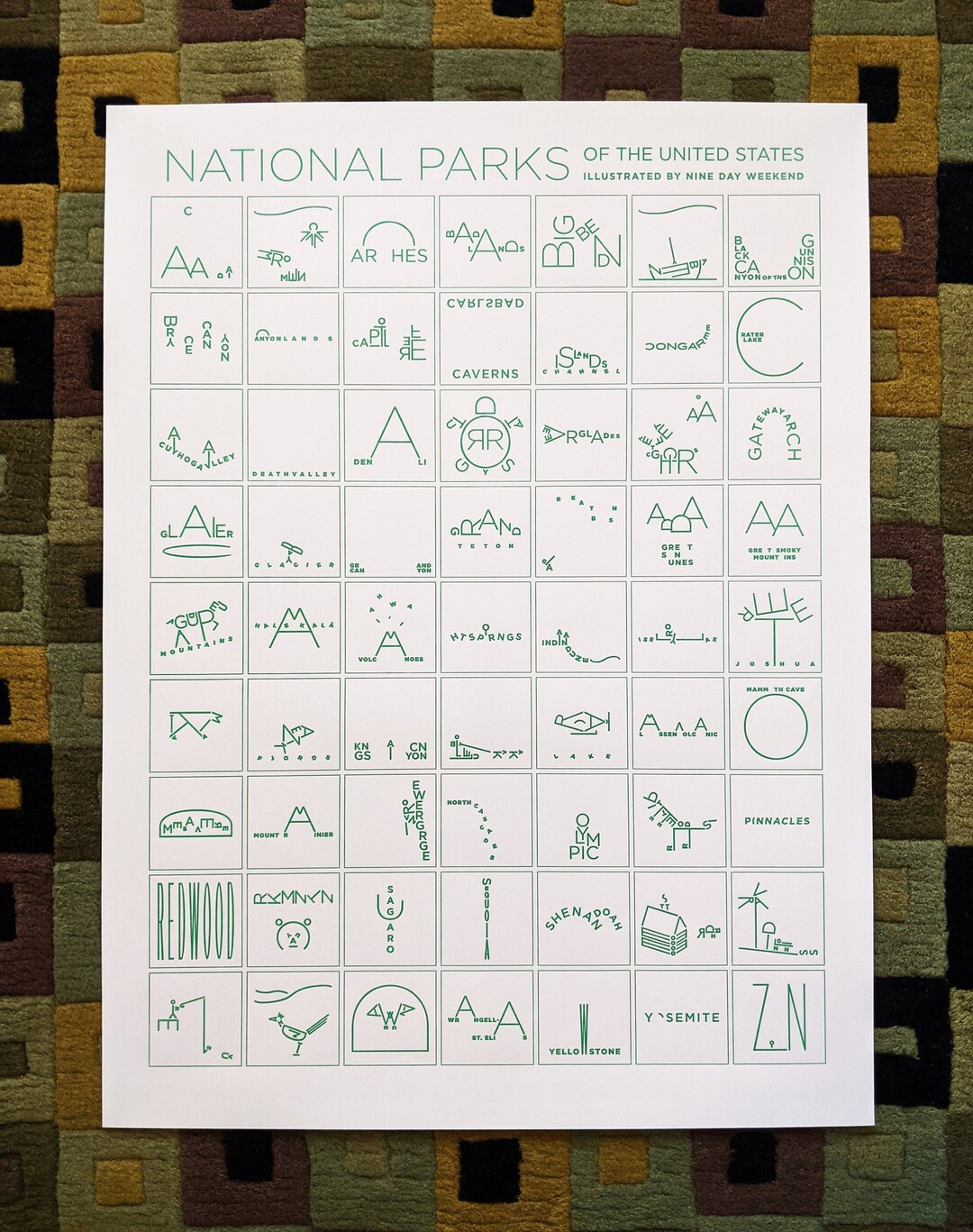 National Park Letterpress Poster - Original Illustrations of 63 Parks ...