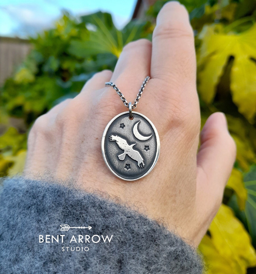 Celestial Raven Necklace, Cosmic Crow Necklace, Sterling Silver, Raven ...