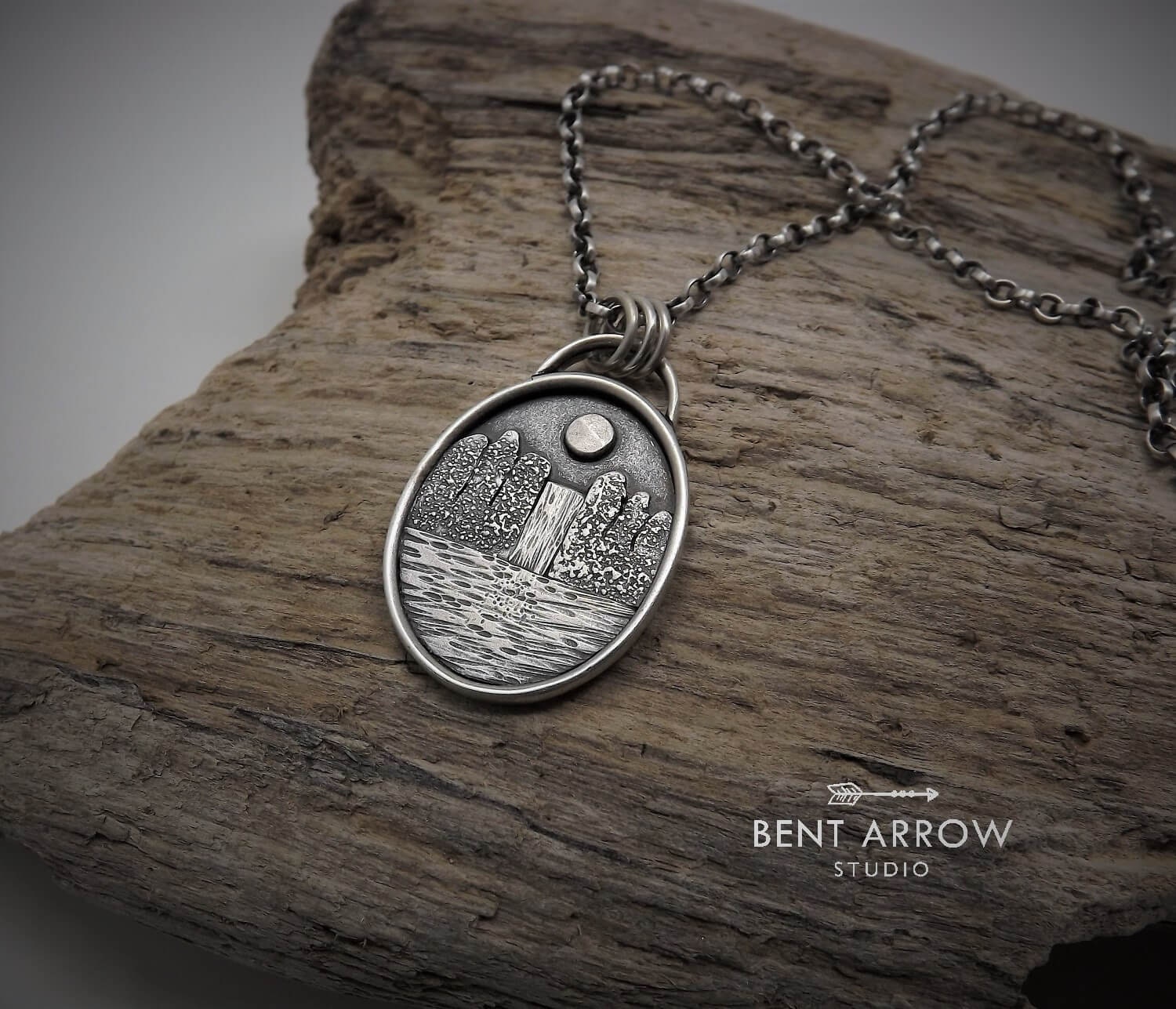 Sterling Silver Waterfall Landscape Necklace Miniature - Etsy UK
