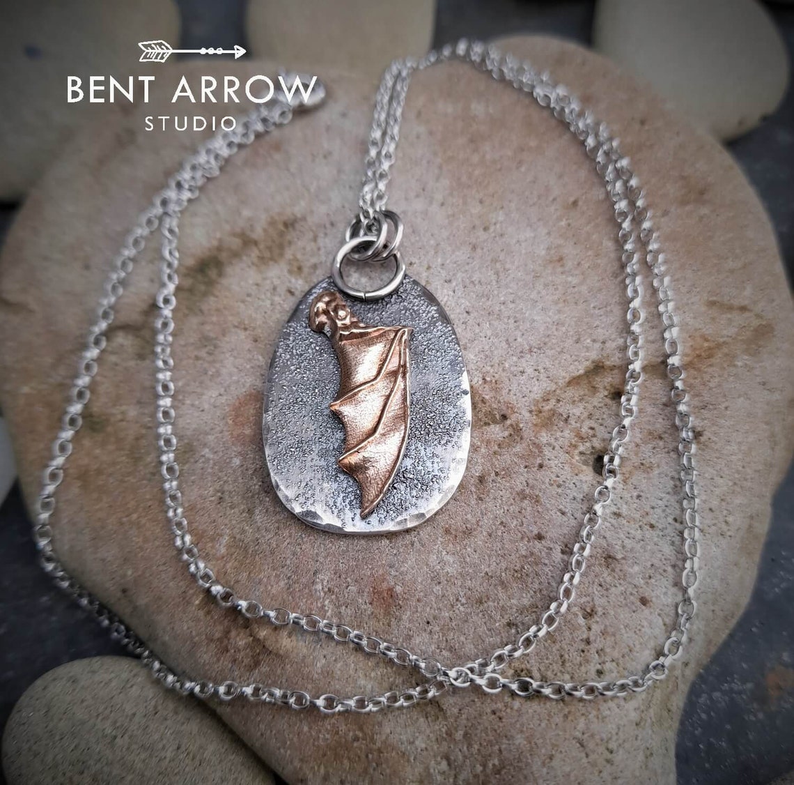 Bat Necklace Silver & Bronze Bat Wing Pendant Bat Wing | Etsy