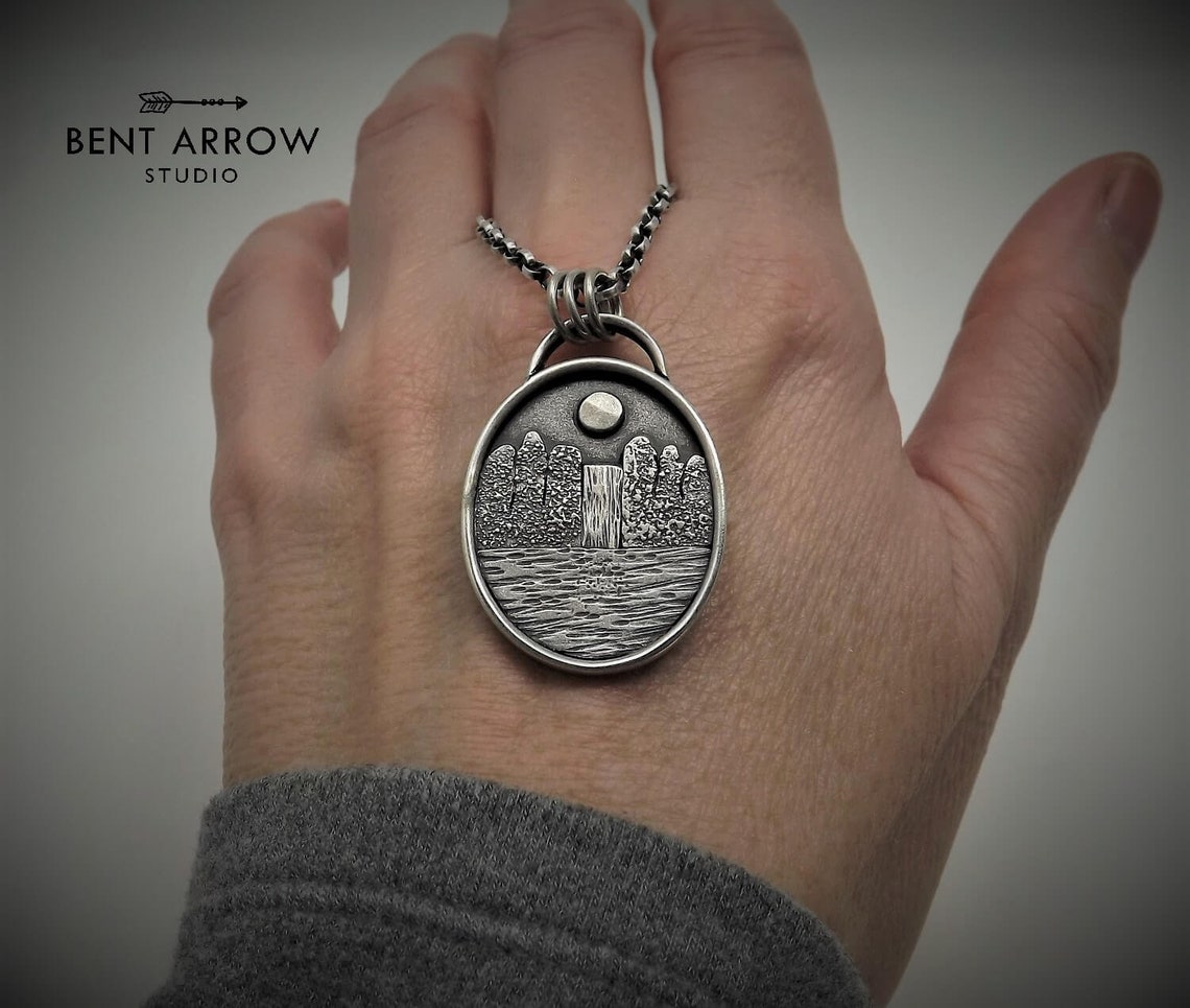 Sterling Silver Waterfall Landscape Necklace Miniature - Etsy UK