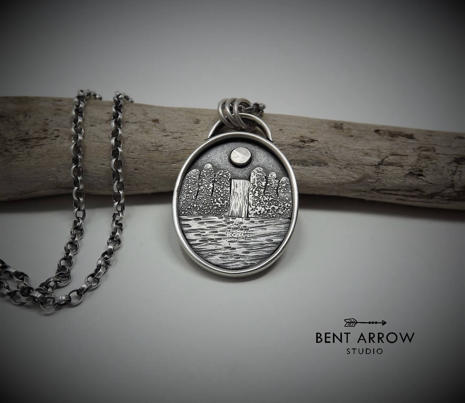 Sterling Silver Waterfall Landscape Necklace Miniature - Etsy UK