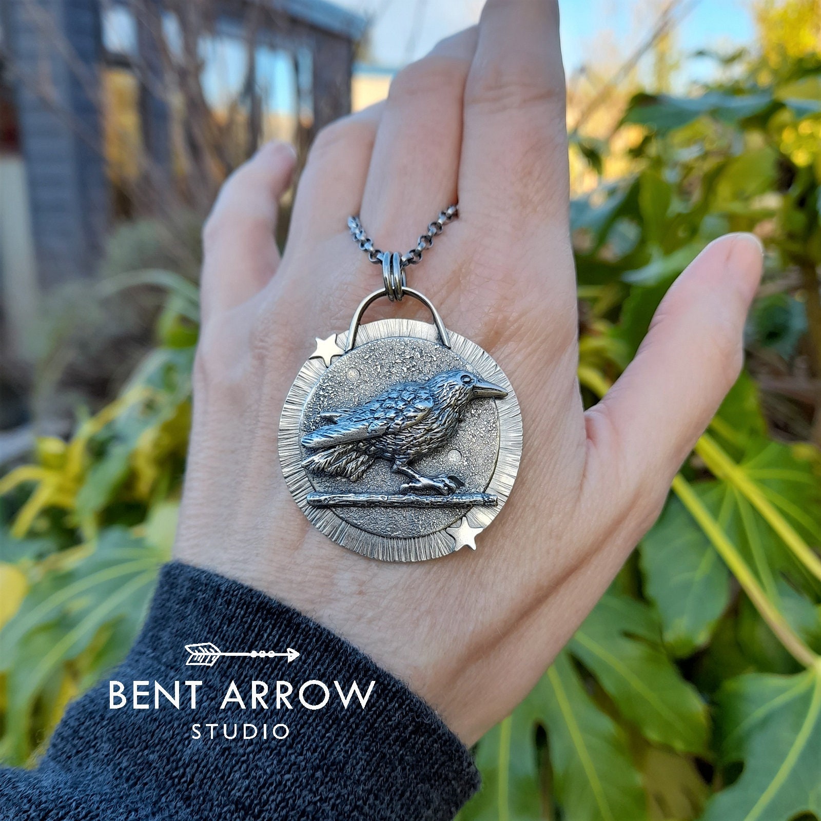 The Midnight Sentinel Pendant Silver Raven Pendant Raven - Etsy