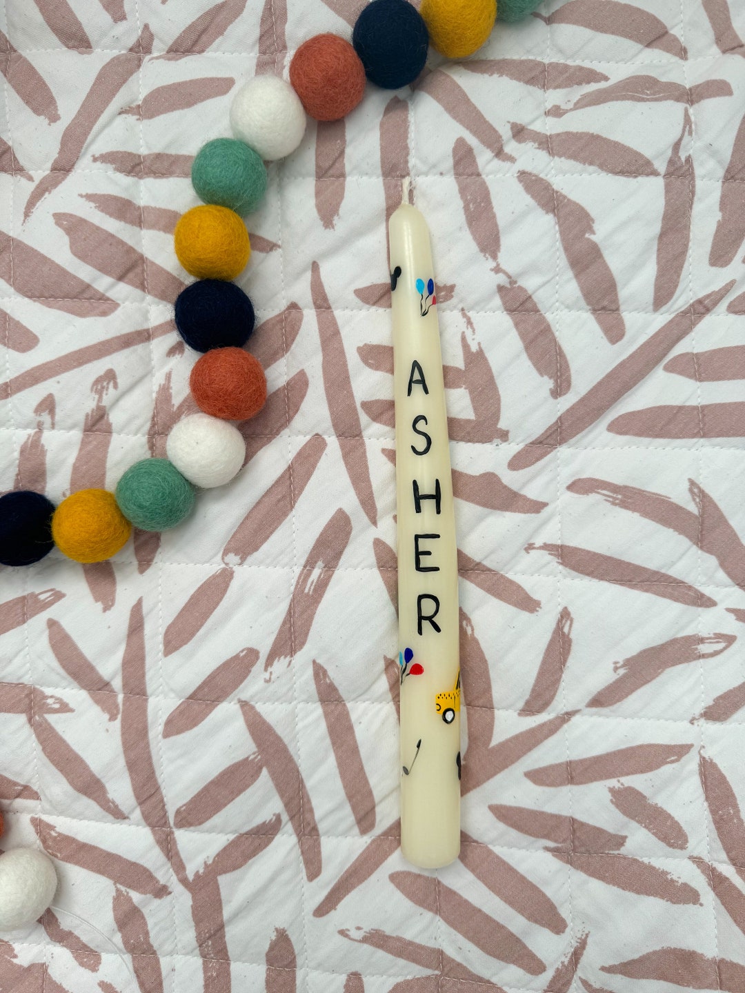 Personalised Taper Candle With Name and Favourite Things, Bespoke ...