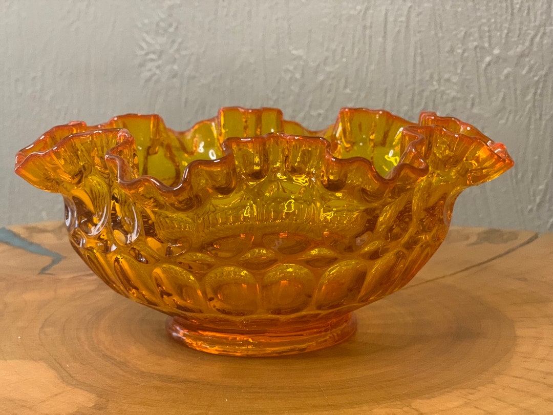 Fenton Art Glass Ruffled 8" Bowl - Colonial Thumbprint in Orange ...
