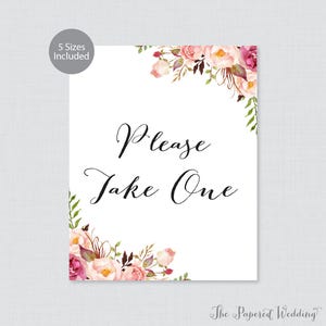 Printable Please Take One Sign - Pink Floral Wedding Sign - Rustic Pink ...