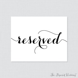 Printable Wedding Reserved Signs - Black and White Reserved Seating ...